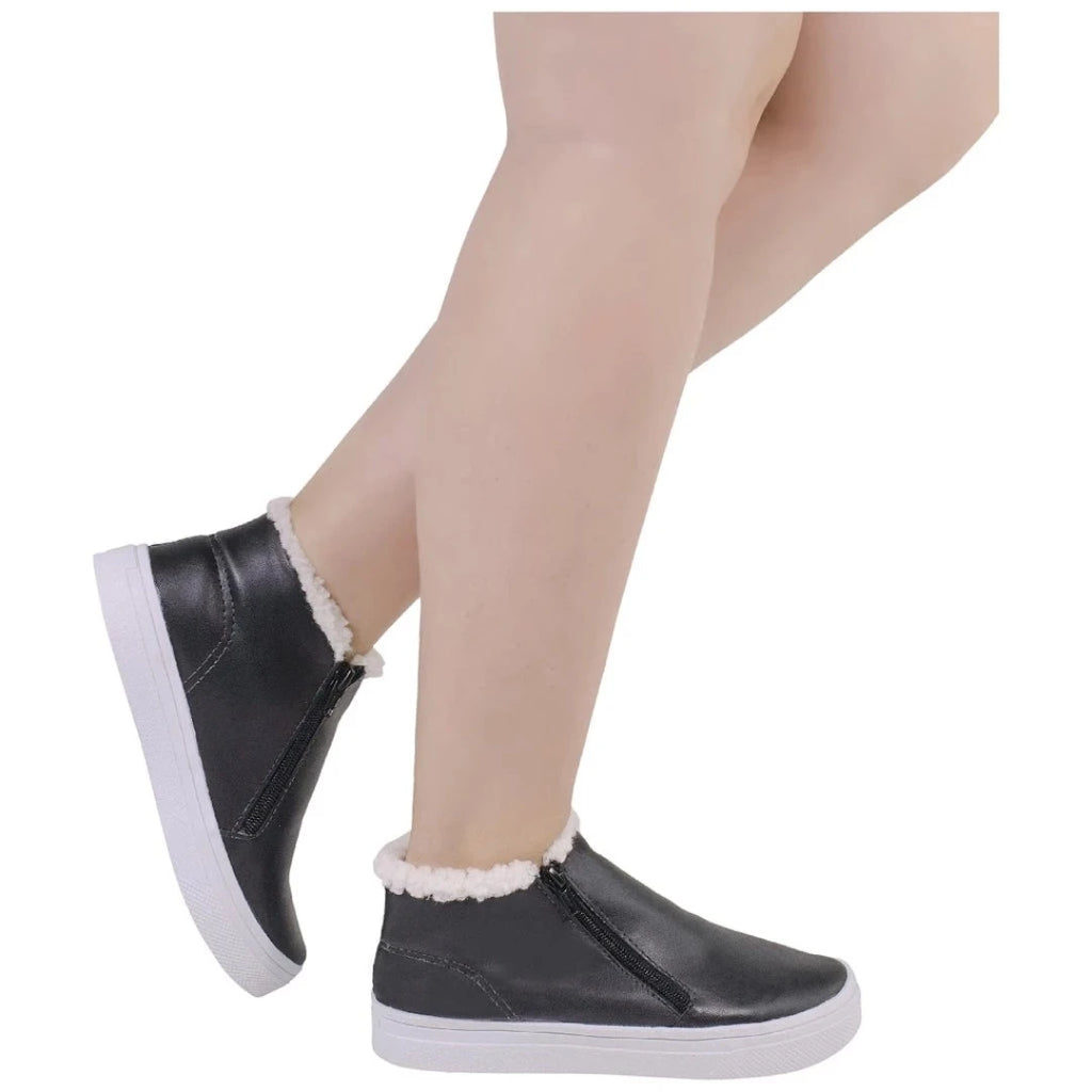 Tênis Botinha Feminino com pelo Forrada Tendência Preta/Caramelo ...
